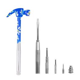 Great Neck HA104003 5 in 1 Blue Floral Hammer and Screwdriver Set